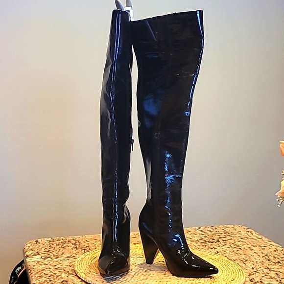Shoes | Thigh High Faux Patent Leather Boots | Poshmark